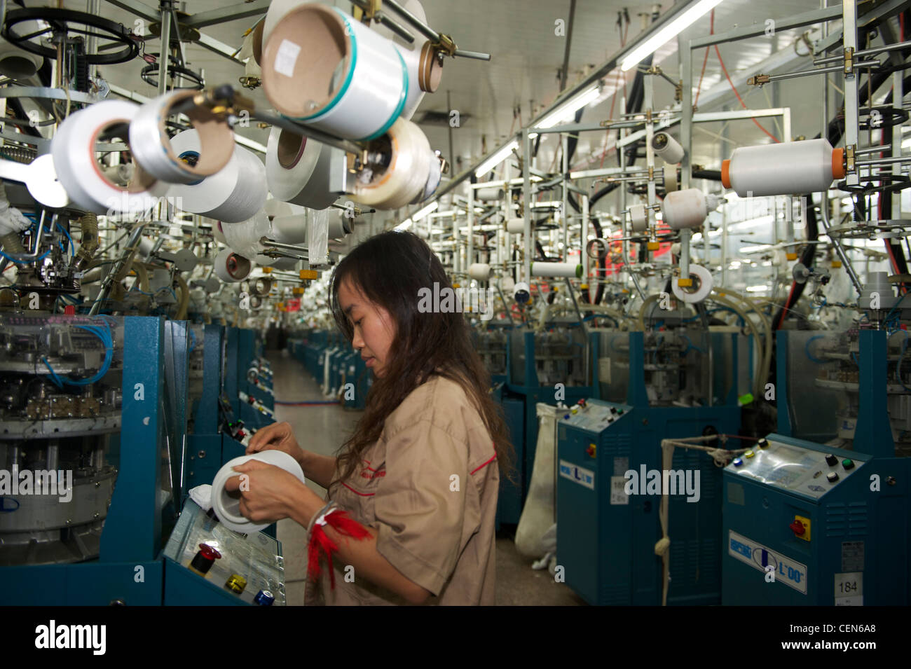 Factory workshop of Langsha Group, country's largest producer of socks ...