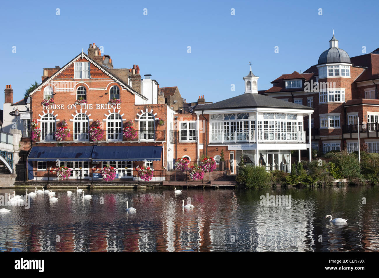 England, Berkshire, Eton, River Thames and Riverfront Skyline Stock ...