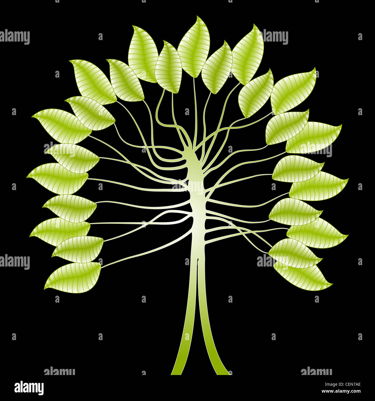 green tree with black background, abstract vector art illustration ...