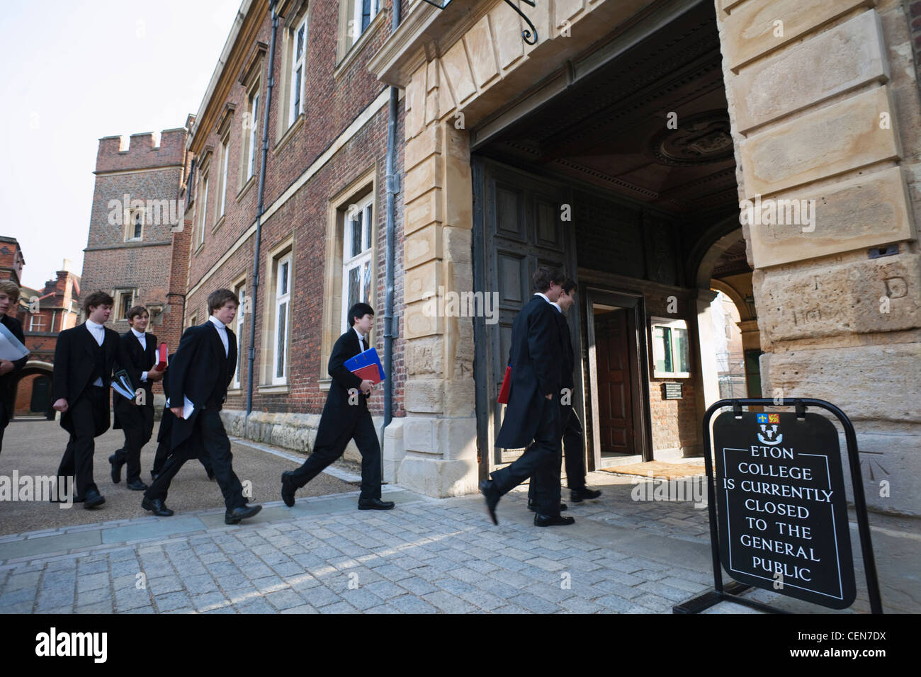England, Berkshire, Eton, Students entering Eton College Stock Photo ...