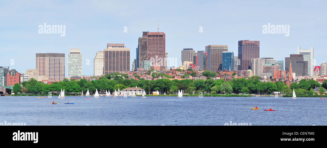 Boston Charles River panorama with urban skyline skyscrapers and ...