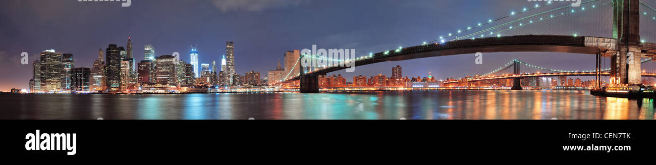 New York City Brooklyn Bridge panorama with downtown skyline Stock ...