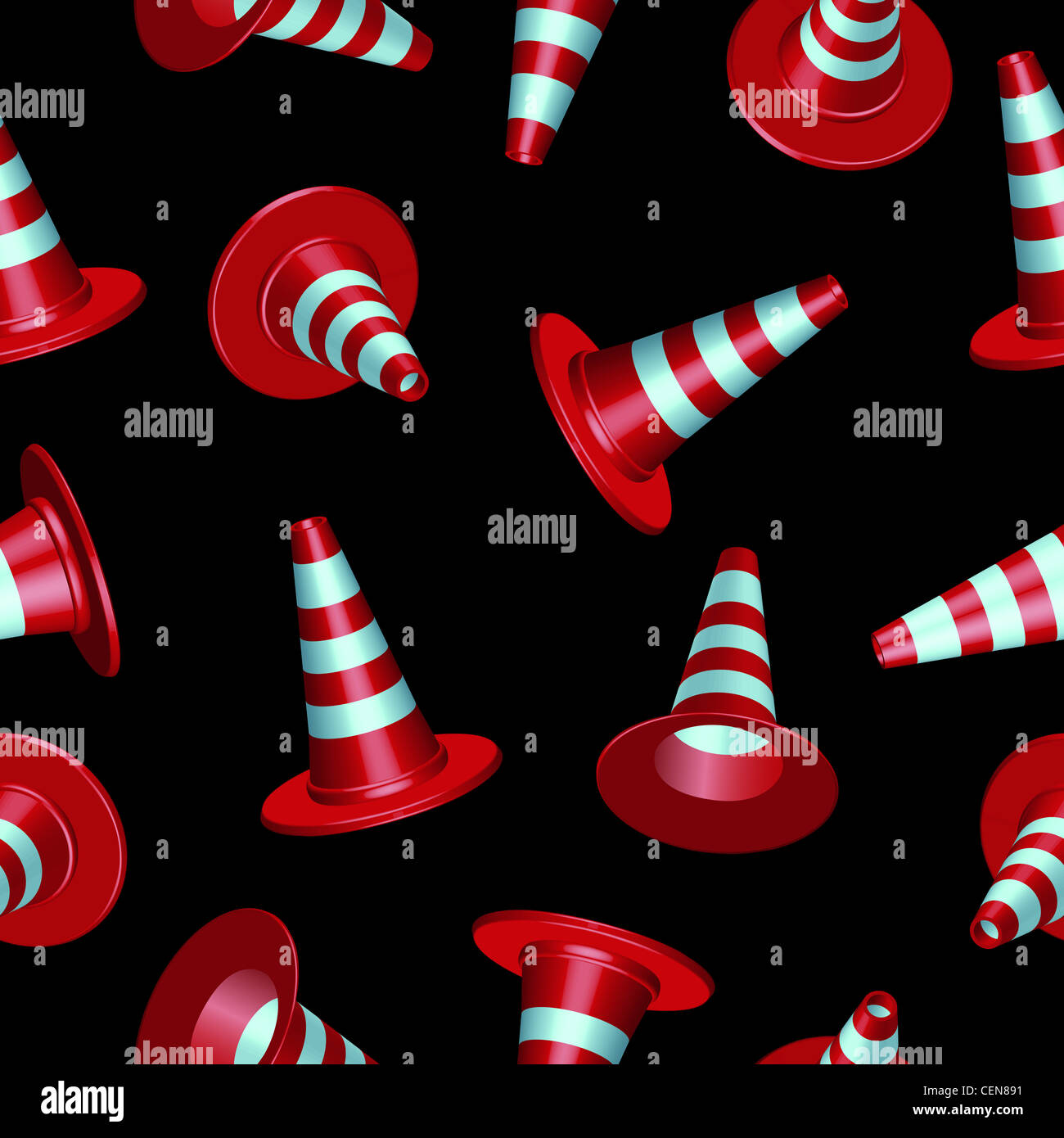 traffic cones with round base pattern against black background ...