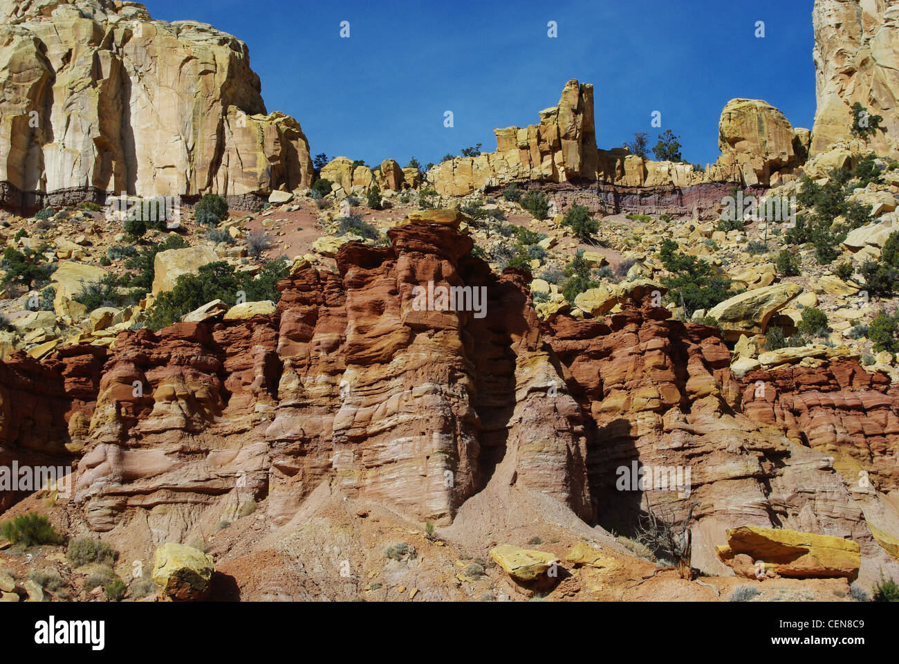 Multicoloured rock towers and formations, Capitol Reef National Park ...
