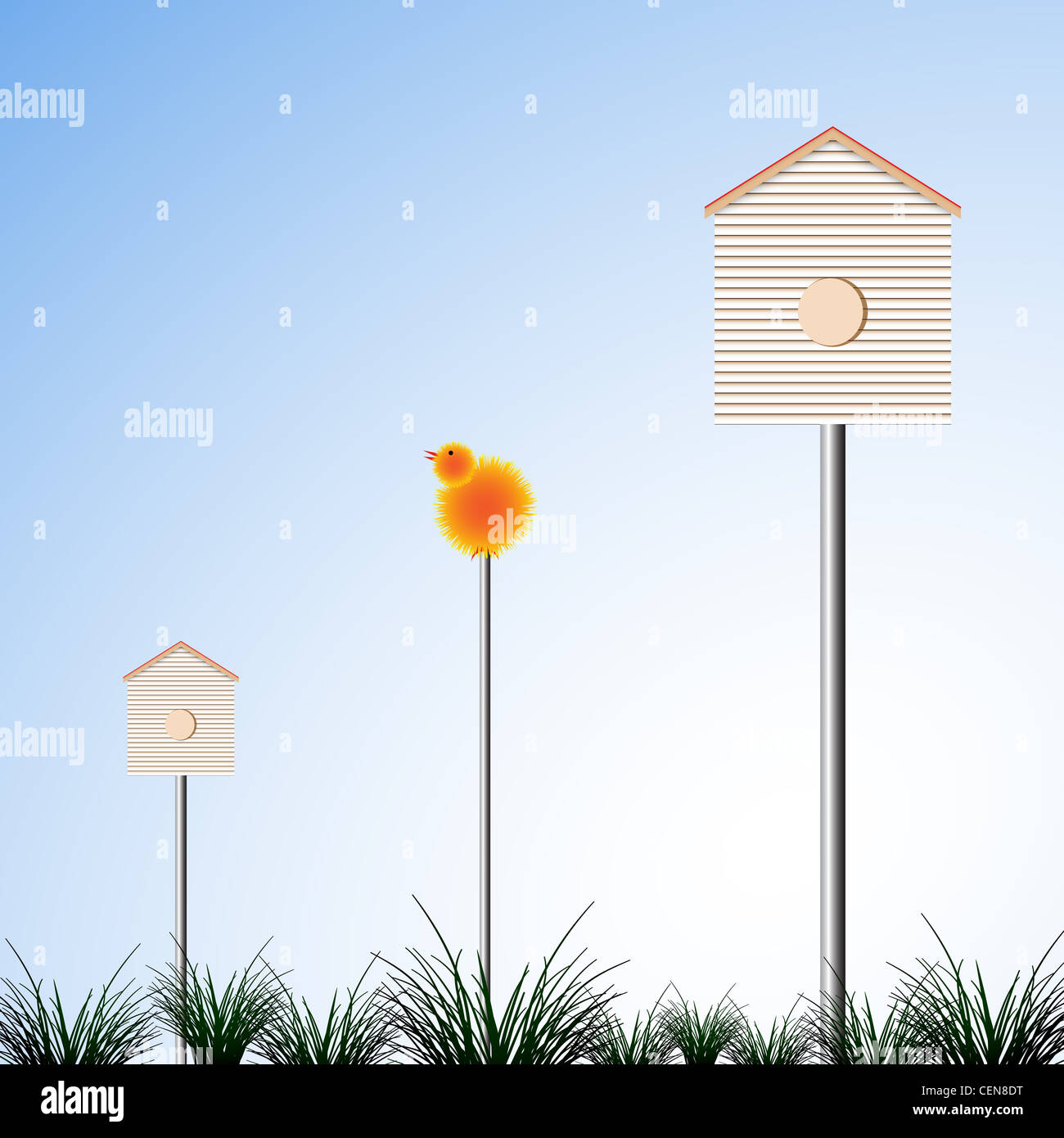 bird houses and grass, abstract vector art illustration; image contains ...