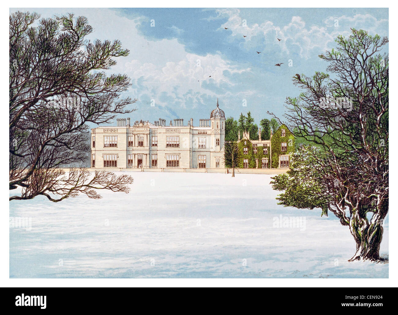 Eshton Hall Craven district North Yorkshire England winter snow Mansion ...