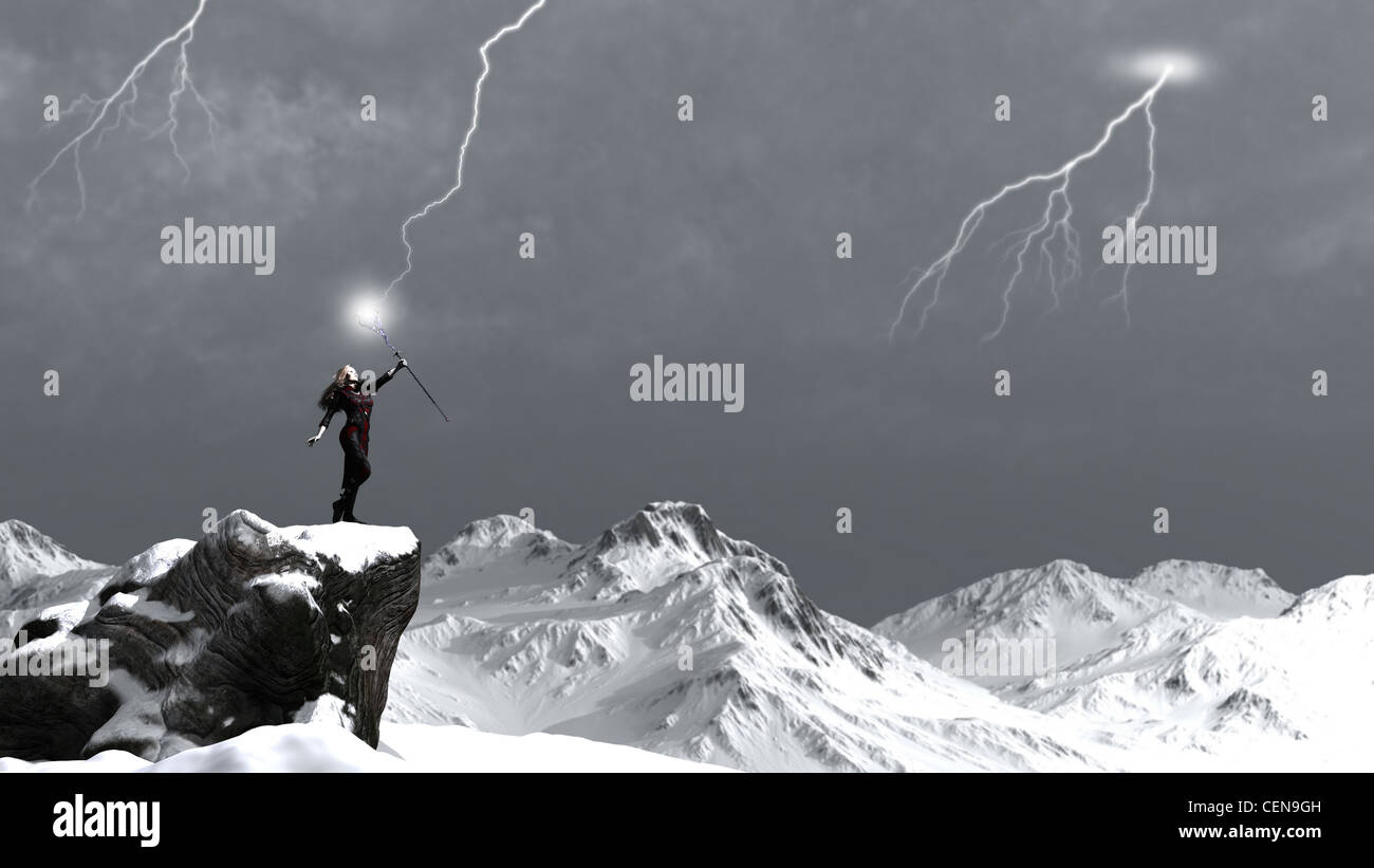 Sorceress Calling the Lightning Stock Photo - Alamy