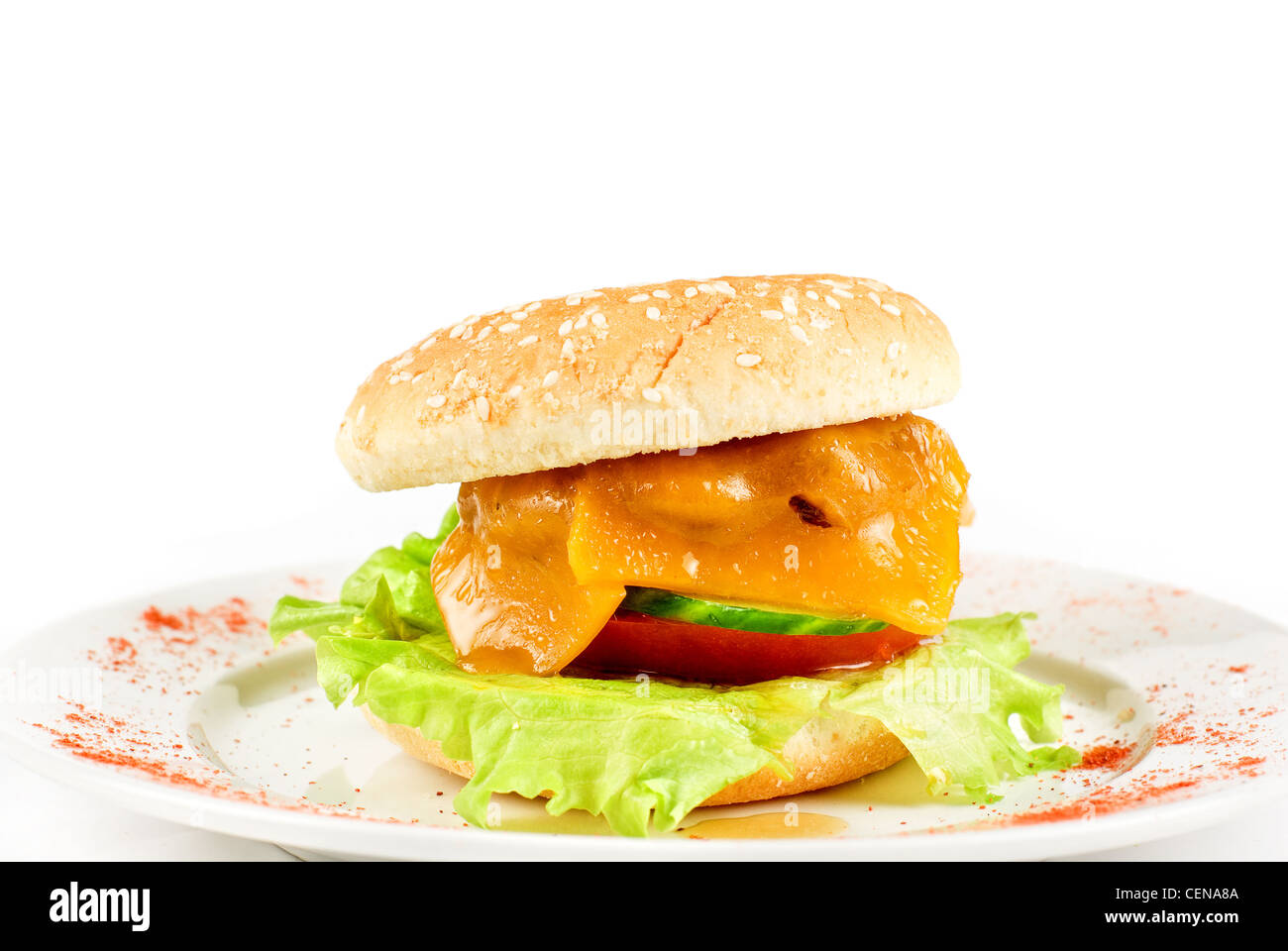 Cheeseburger at plate isolated on a white background Stock Photo - Alamy