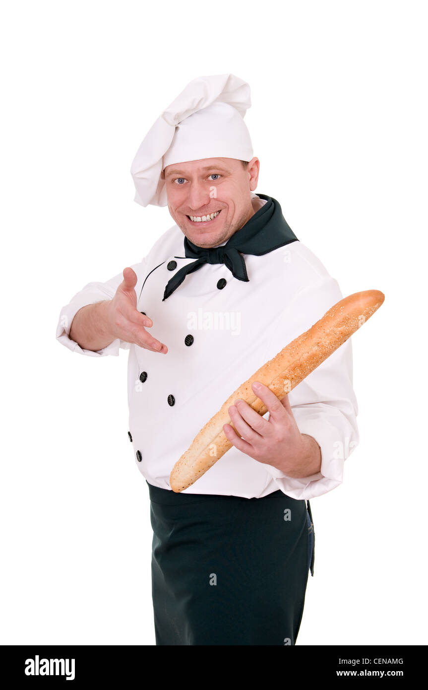 chif with loaf isolated on white background Stock Photo - Alamy