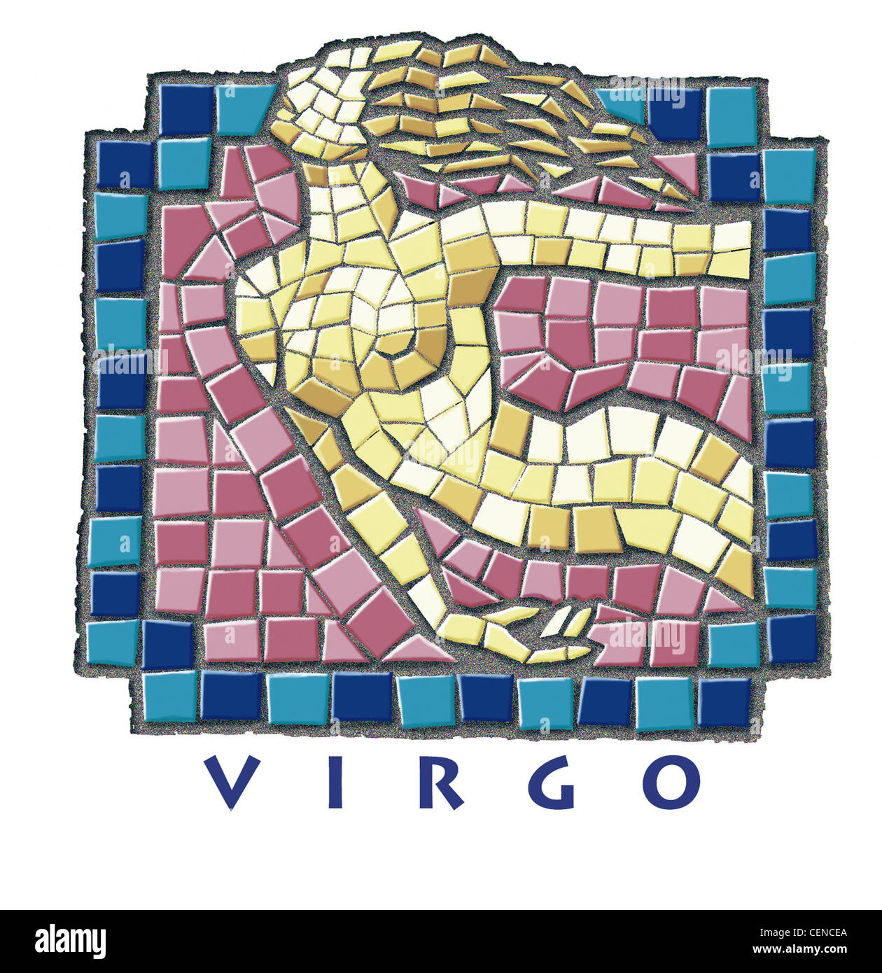 Star sign Virgo Mosaic illustration of profile of mermaid figure hair ...