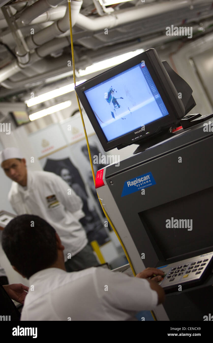 Security inspection x-ray machine on the Cunard's Queen Victoria ...