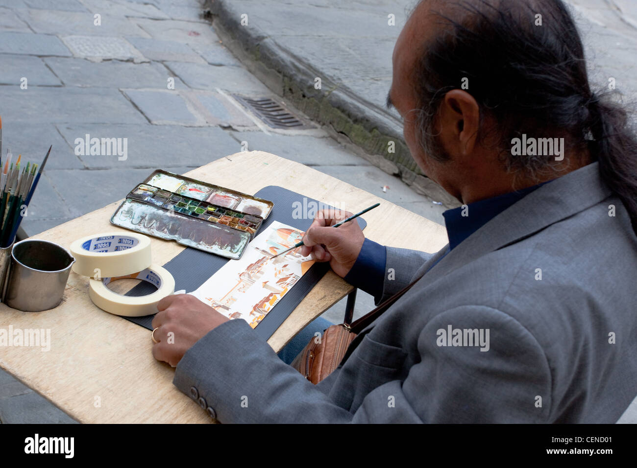 Arts and crafts. Florence. man sketching art. Street artist at work ...