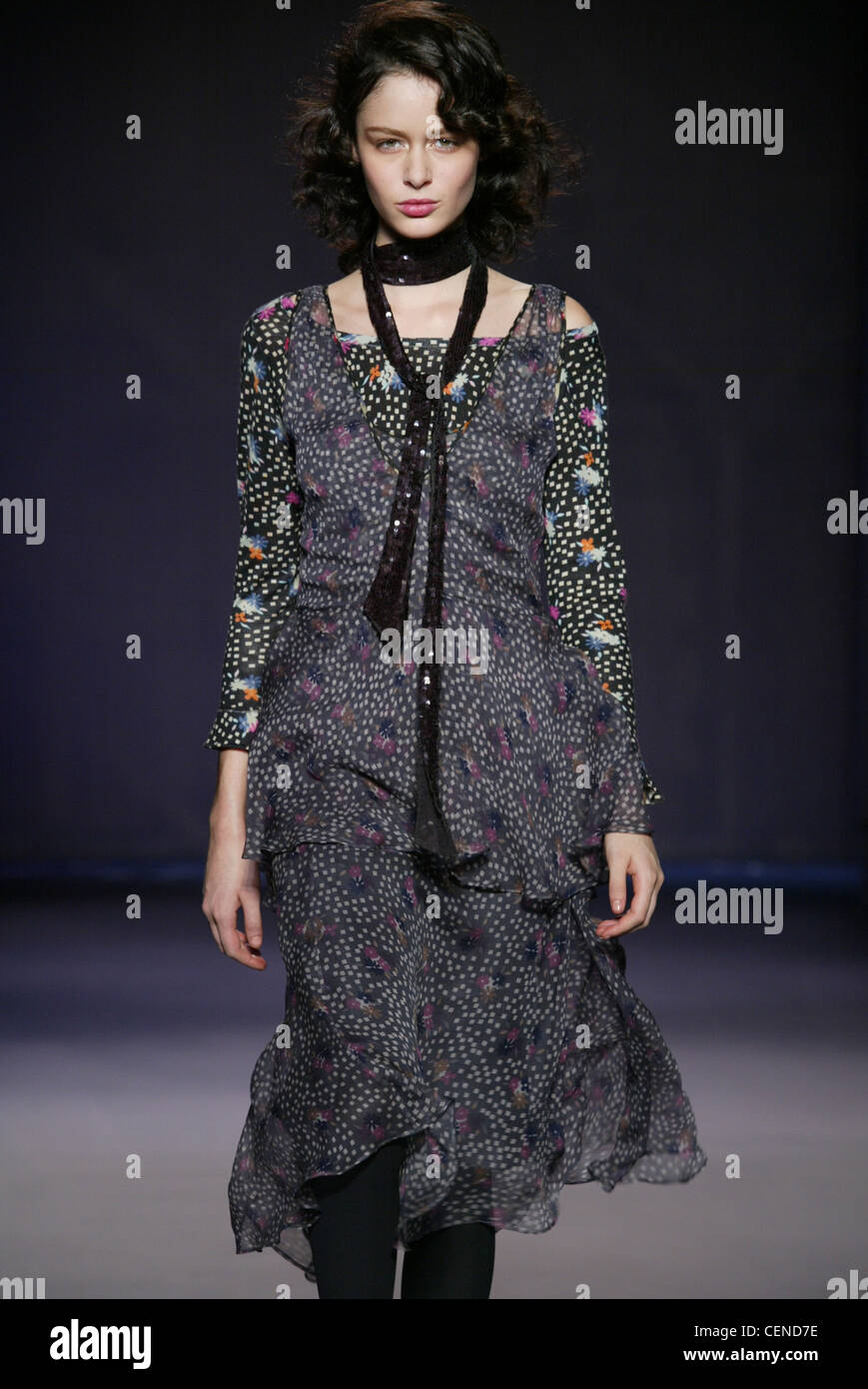 Nicole Farhi London Autumn Winter Model shoulder length curly brunette ...