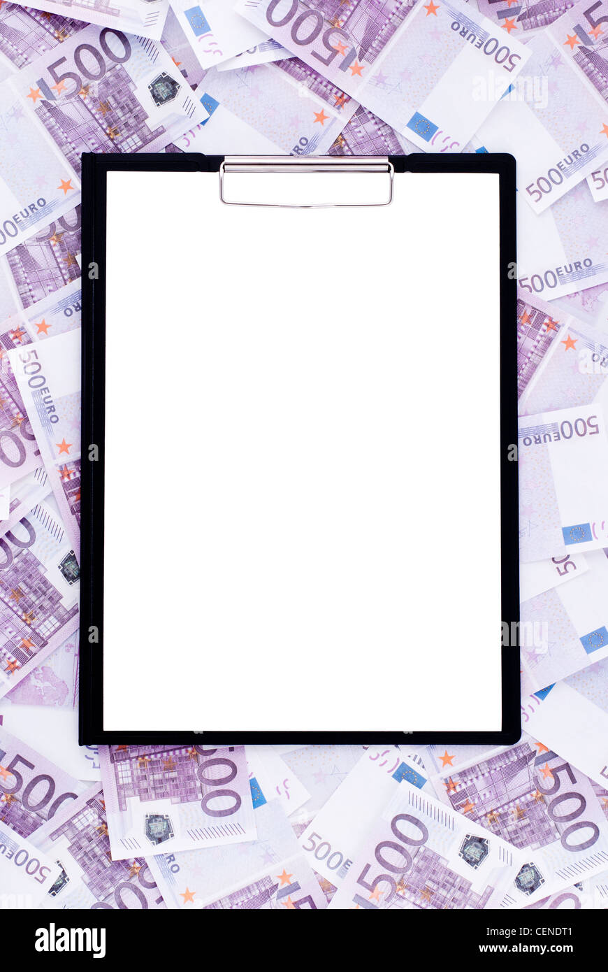 Clipboard surrounded by money Stock Photo - Alamy