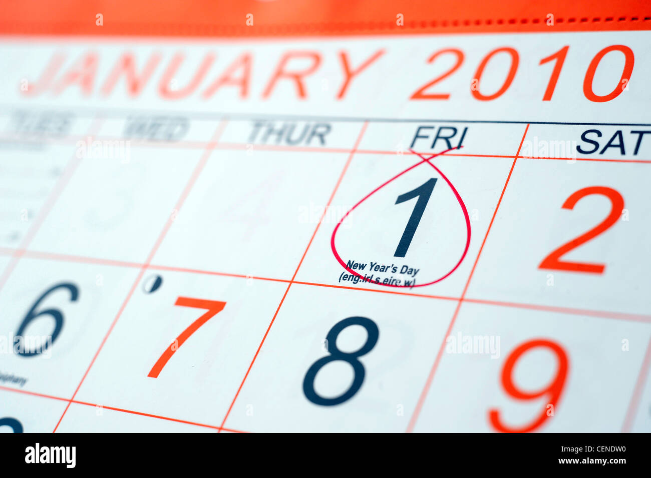 A still life image of a calendar with st of January in red circle Stock ...