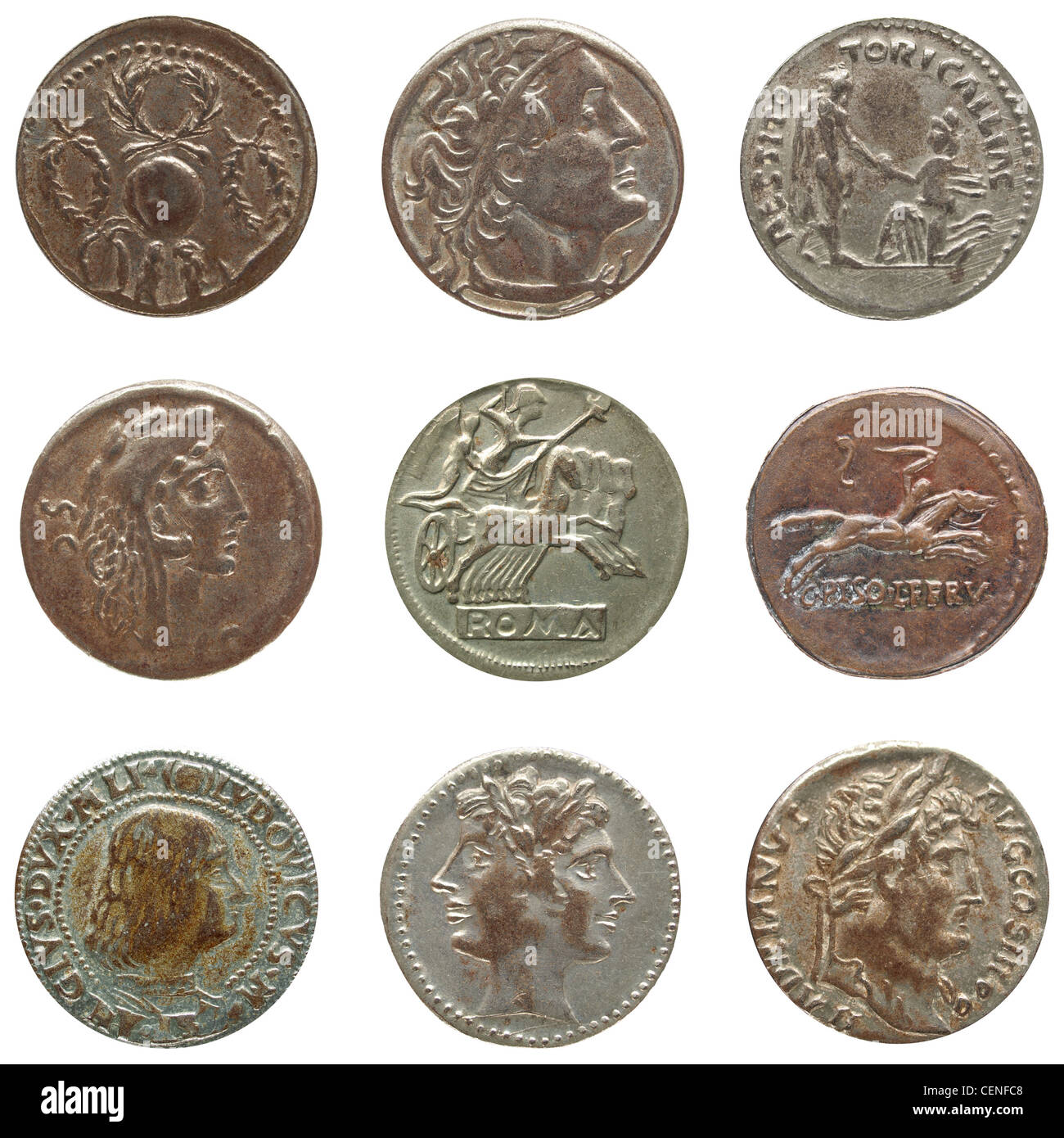 Ancient Roman coin isolated over white background Stock Photo - Alamy