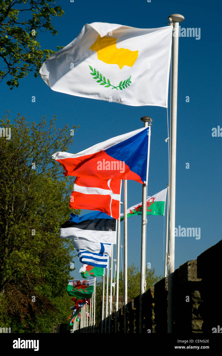 flags flying from cardiff castle wales uk Stock Photo - Alamy
