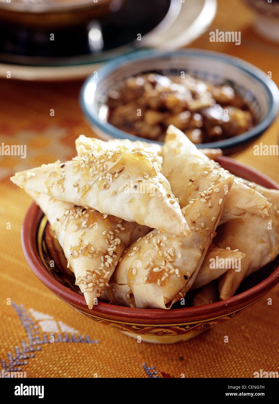 "Moroccan Feast" Spiced lamb triangles Stock Photo - Alamy