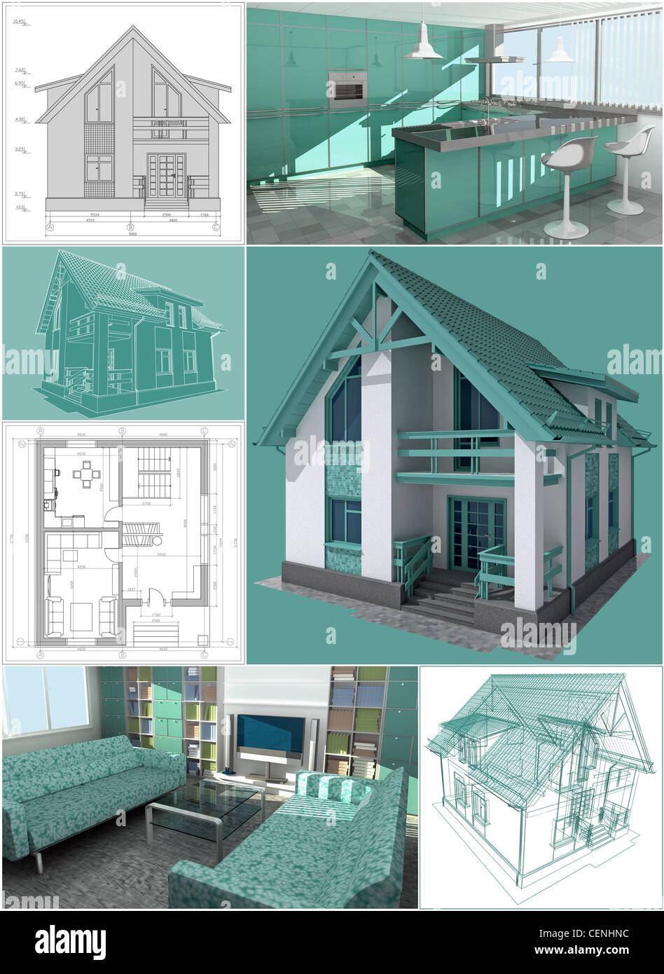 The project of residential house. 3D image Stock Photo - Alamy