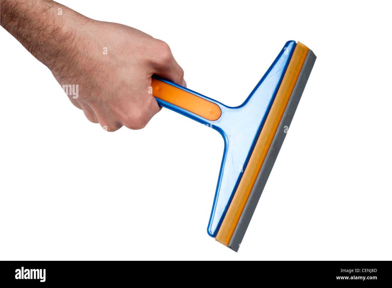 Hand Gripping Blue-and-Orange Squeegee – Cleaning Tool on White ...