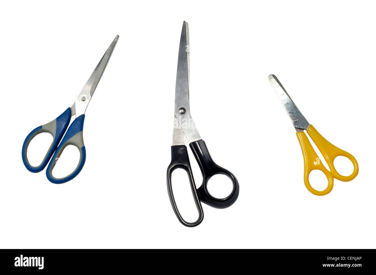 Three Colorful Scissors – School and Craft Tools on White Background ...