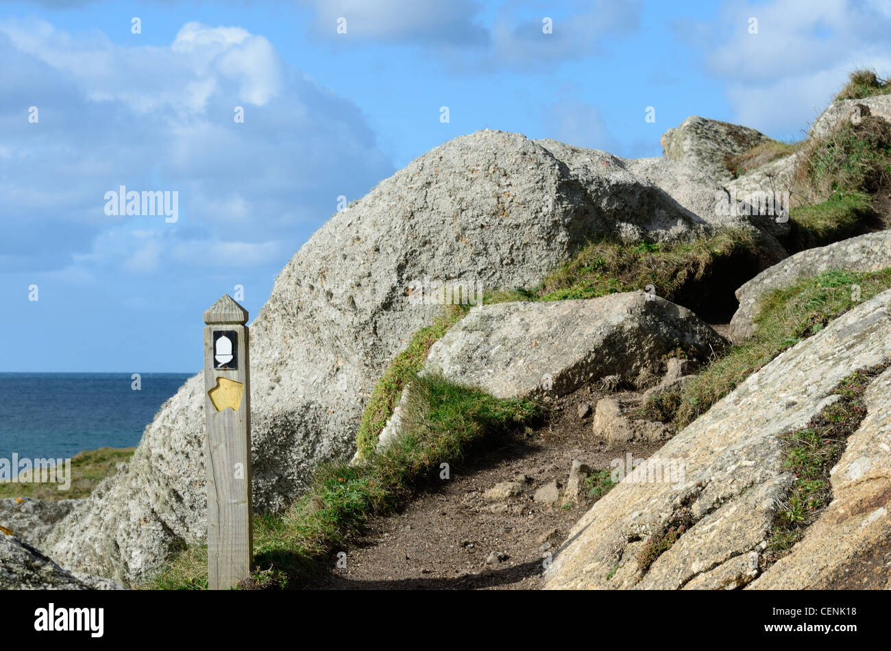 Coast Path Waymark sign near Sennen Cove, Penwith, Cornwall Stock Photo ...