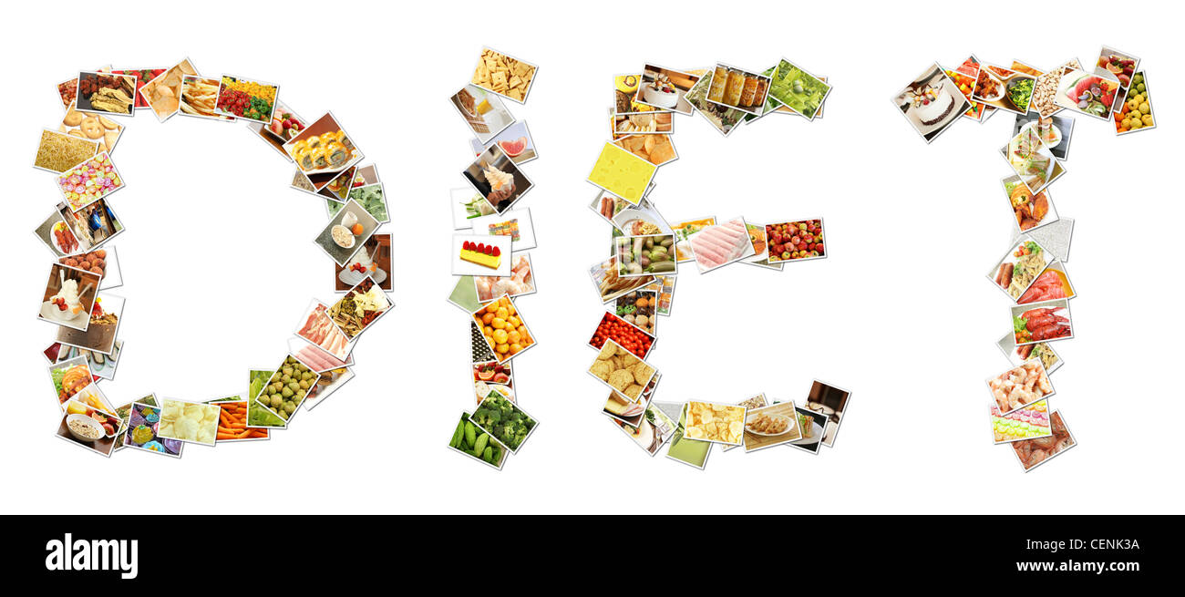 Healthy Diet Collage of Fruits and Weight Loss Stock Photo - Alamy