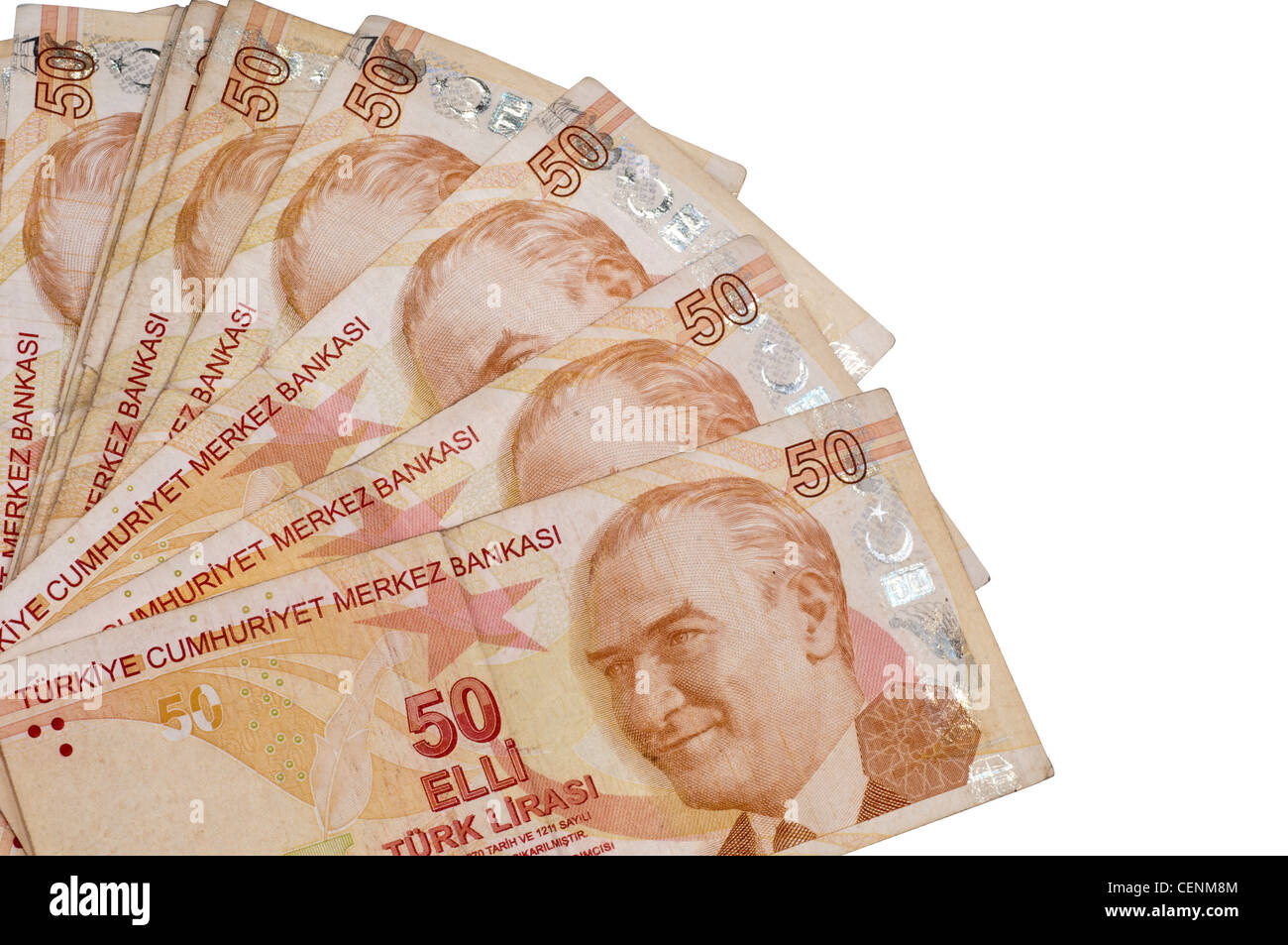 Fifty liras, Turkish banknotes on the isolated white backgrounds Stock ...