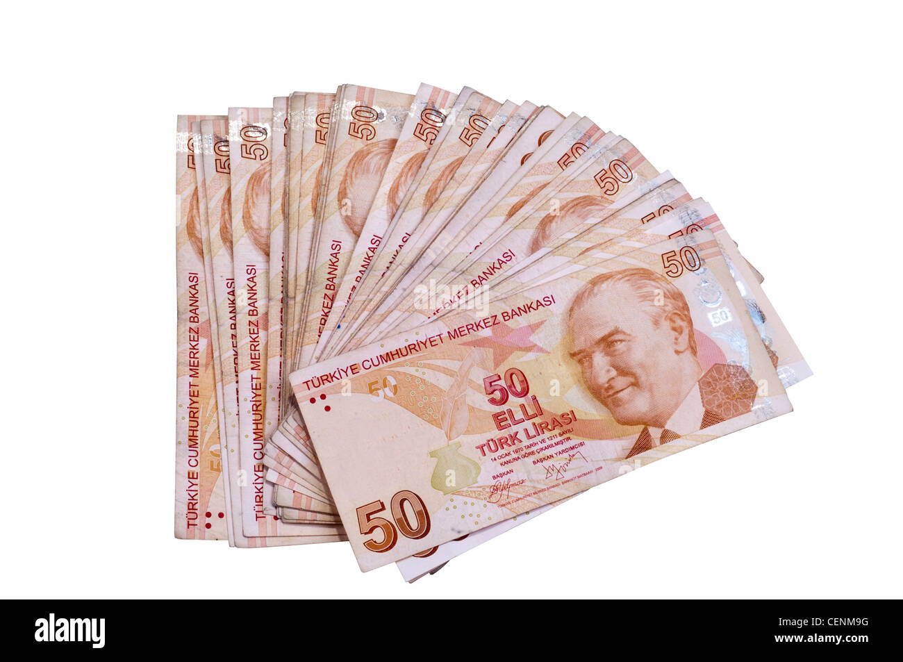 Fifty liras, Turkish banknotes on the isolated white backgrounds Stock ...