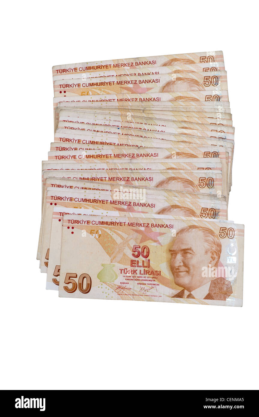 Fifty liras, Turkish banknotes on the isolated white backgrounds Stock ...