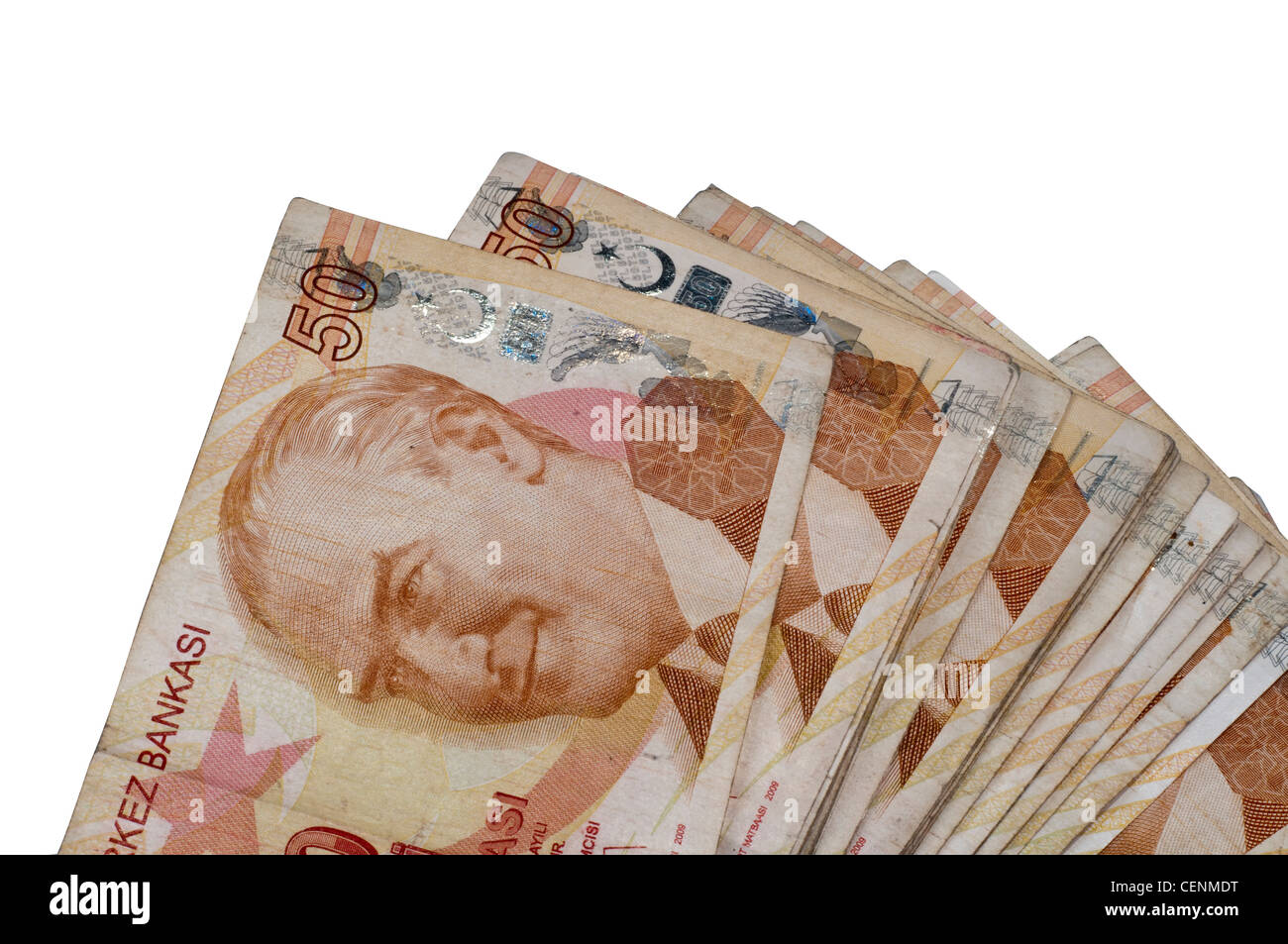 Fifty liras, Turkish banknotes on the isolated white backgrounds Stock ...
