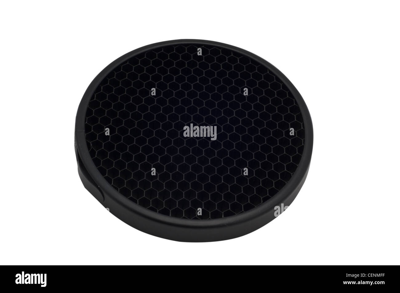 A black circular honeycomb grid pattern object isolated on white ...