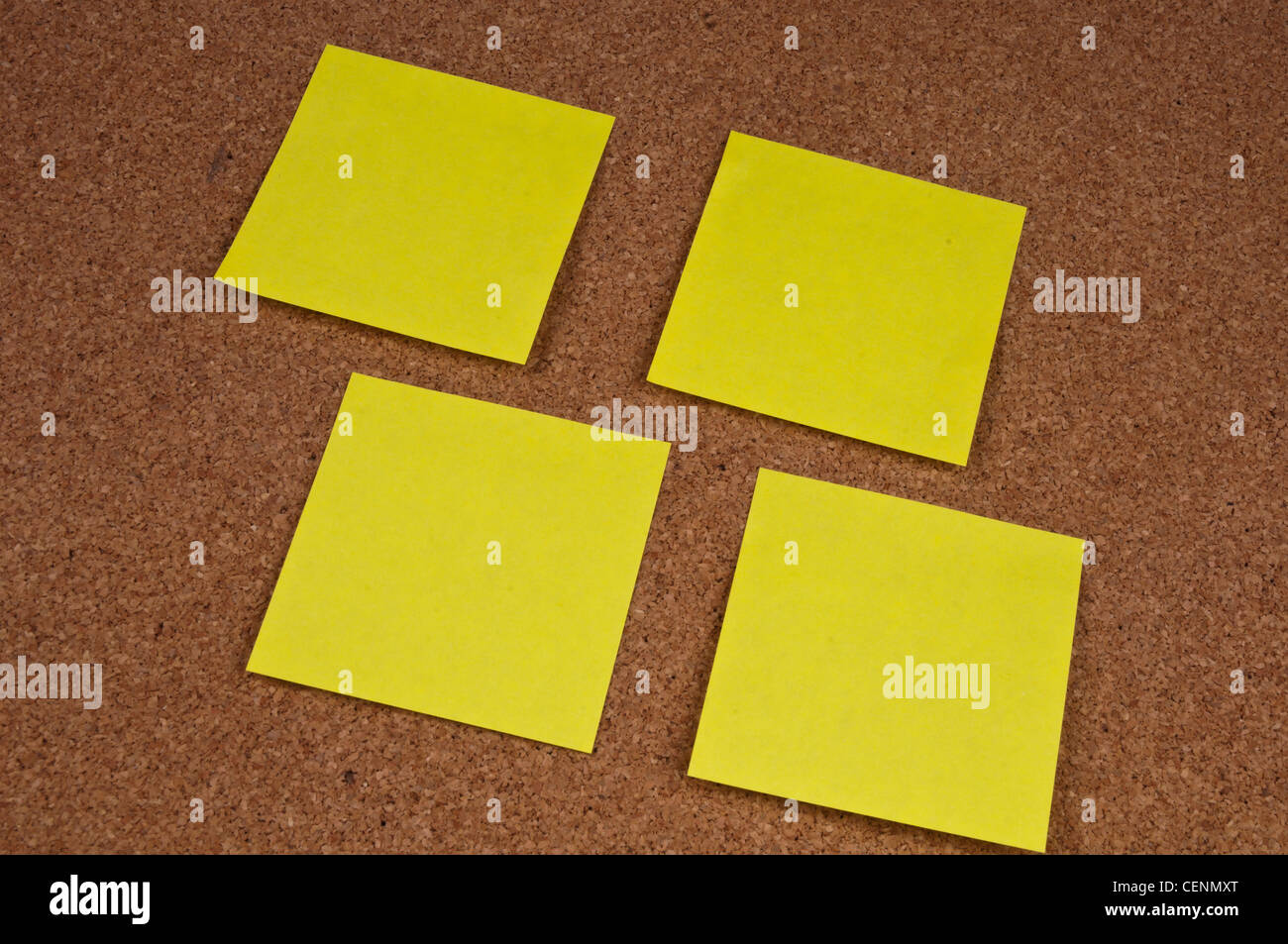 Set of Four Yellow Sticky Notes on Corkboard – Brainstorming and ...