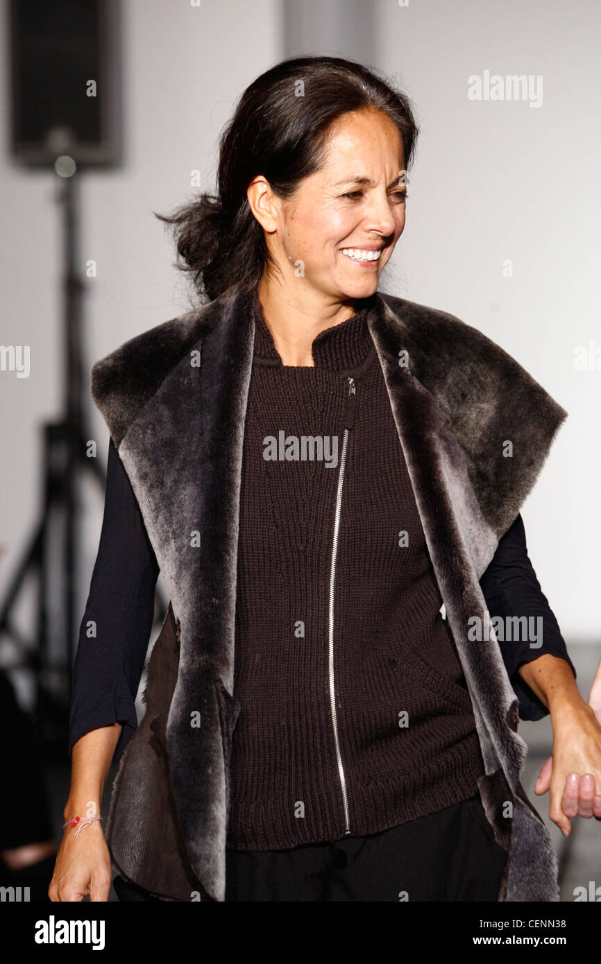 Fashion designer Maria Cornejo, wearing a knitted brown top and brown ...