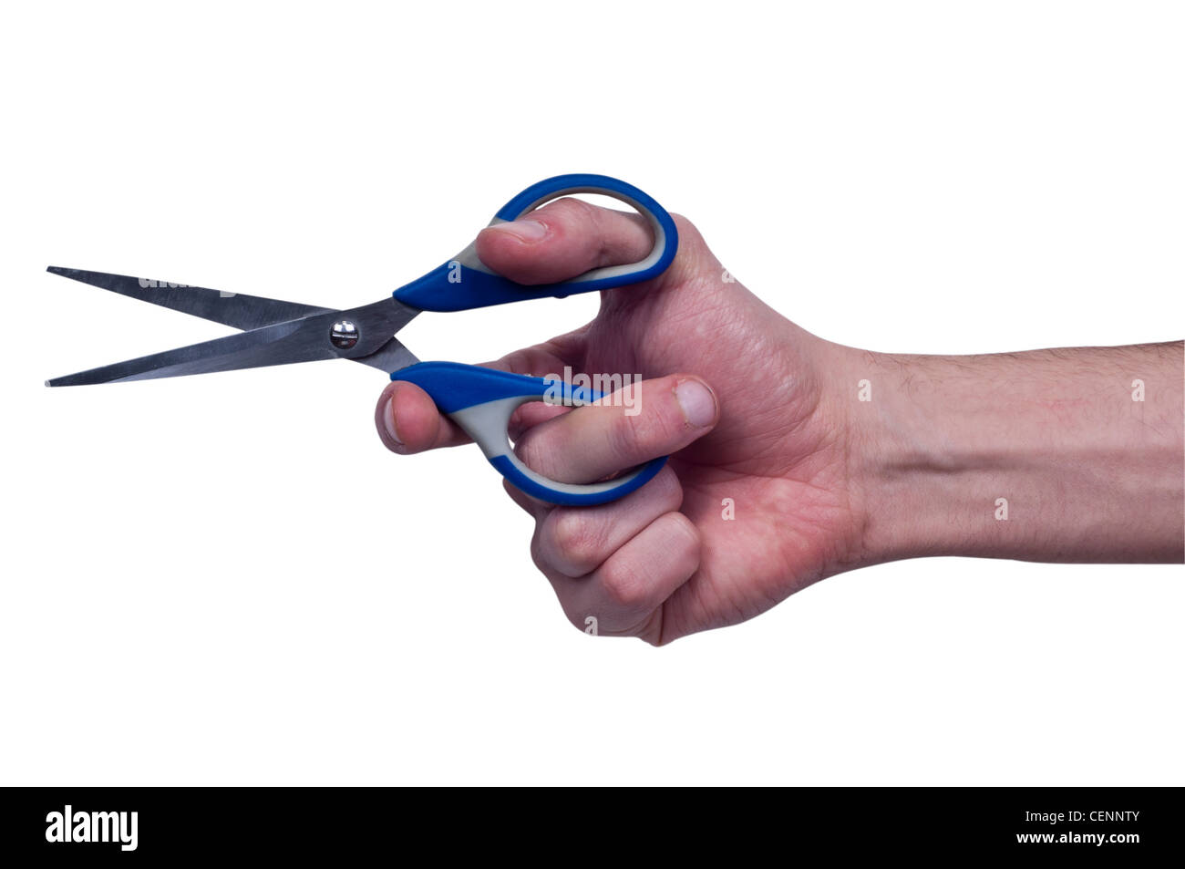 Hand Holding Scissors in Cutting Action – Precision Tool on White ...