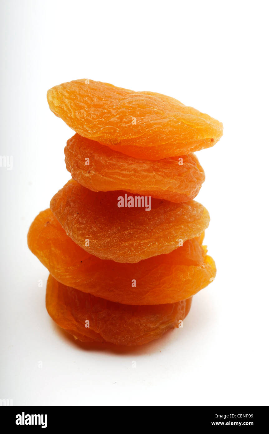 Close up of five dried apricots stacked up on top of each other Stock ...