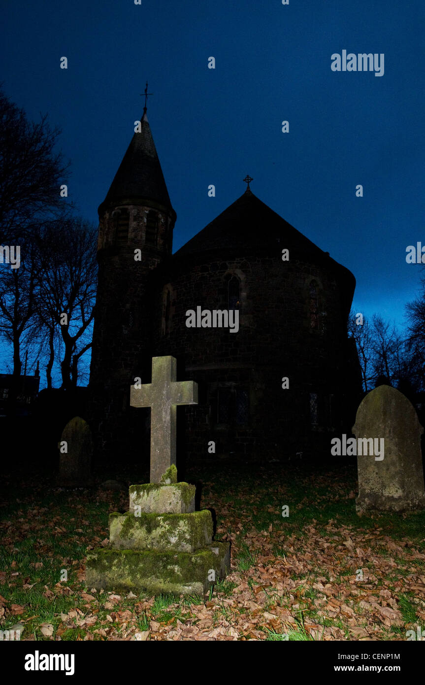 saint james church and graveyard at nighttime , tebay , cumbria ...