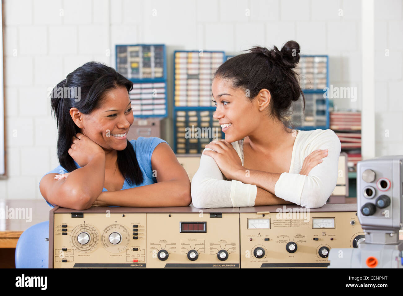 Engineering students using bench test equipment in a lab Stock Photo ...