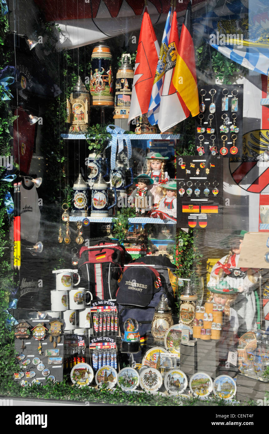 A gift shop window of Bavarian souvenirs in Nuremberg, Germany Stock ...
