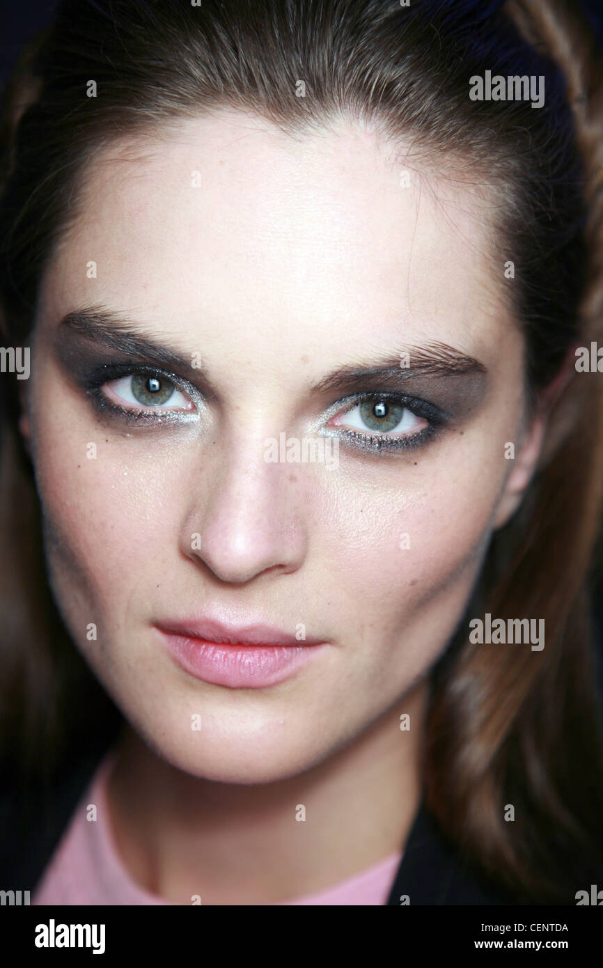 Behnaz Sarafpour Backstage New York Autumn Winter Model wearing smudged ...