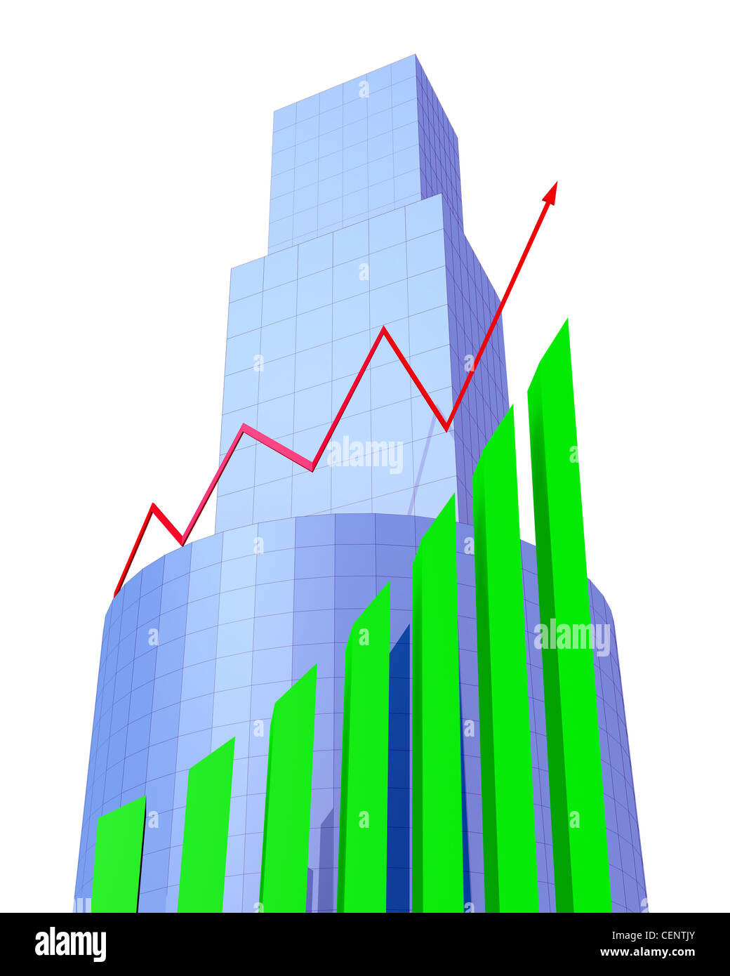 Business Buildings and arrow chart Stock Photo - Alamy