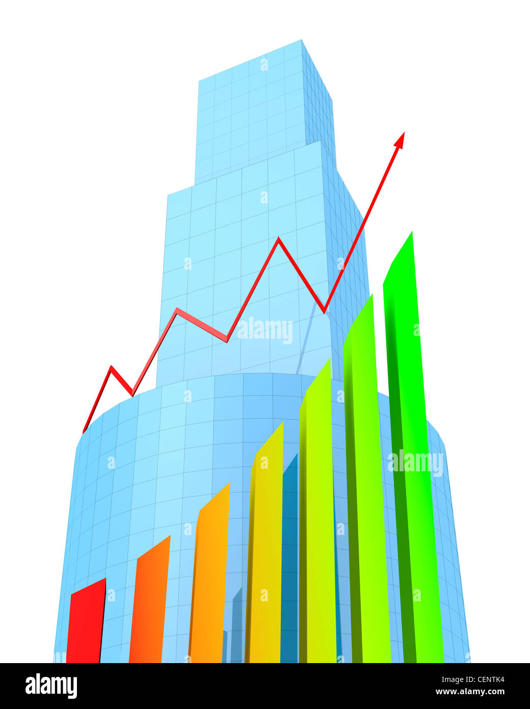 Business Buildings and arrow chart Stock Photo - Alamy