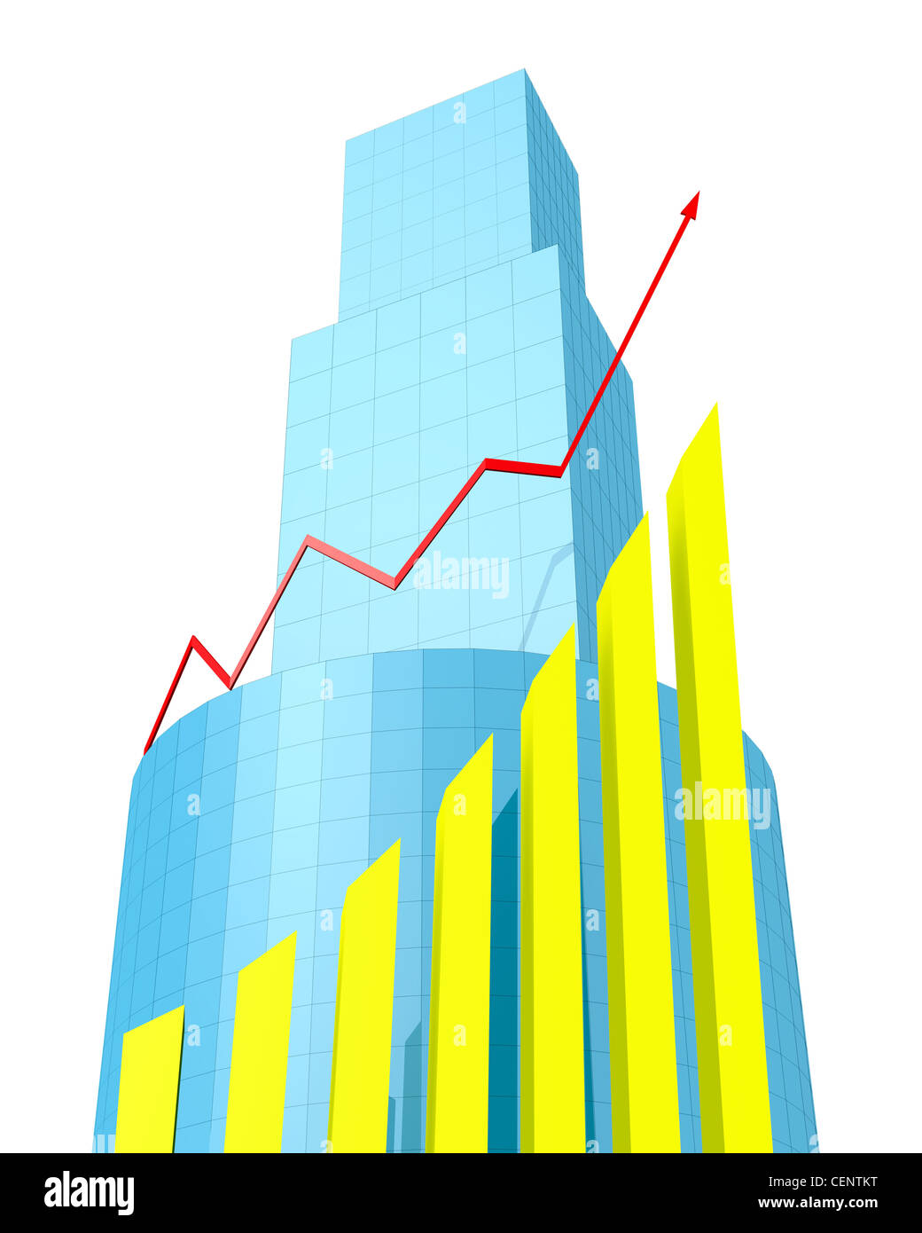 Business Buildings and arrow chart Stock Photo - Alamy