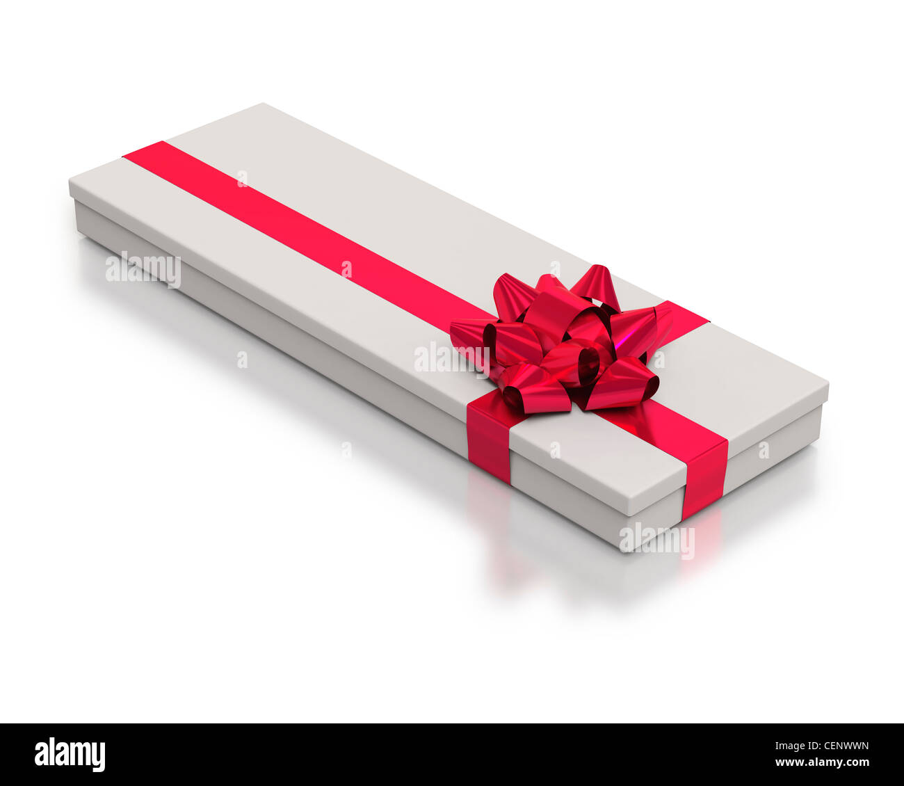 Oblong white gift box with red ribbons on white background Stock Photo ...