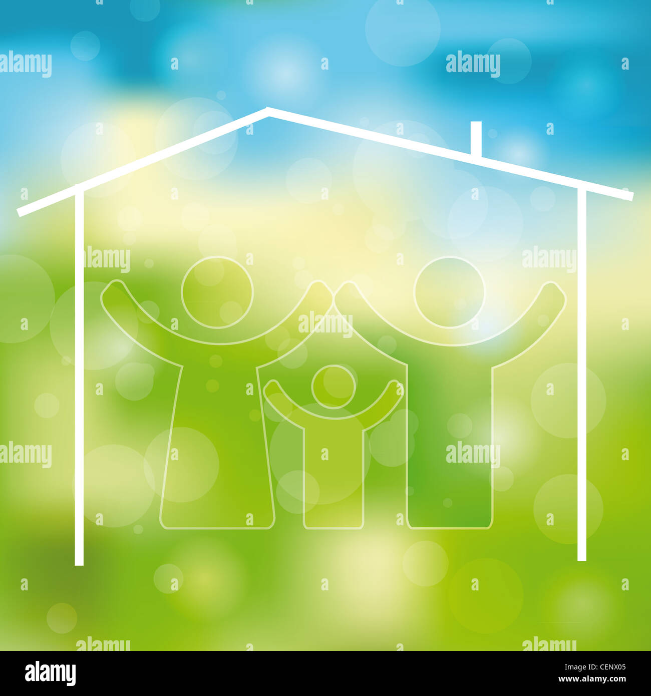 Green and blue light abstract background with family icon Stock Photo ...