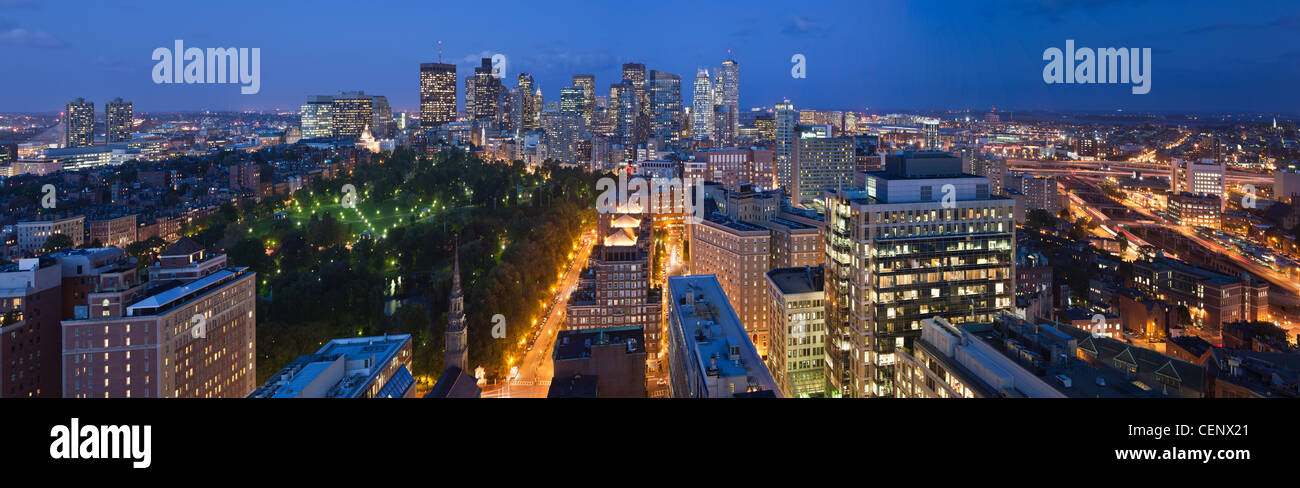 Aerial view of Boston cityscape at dusk, Boston, Massachusetts, USA ...