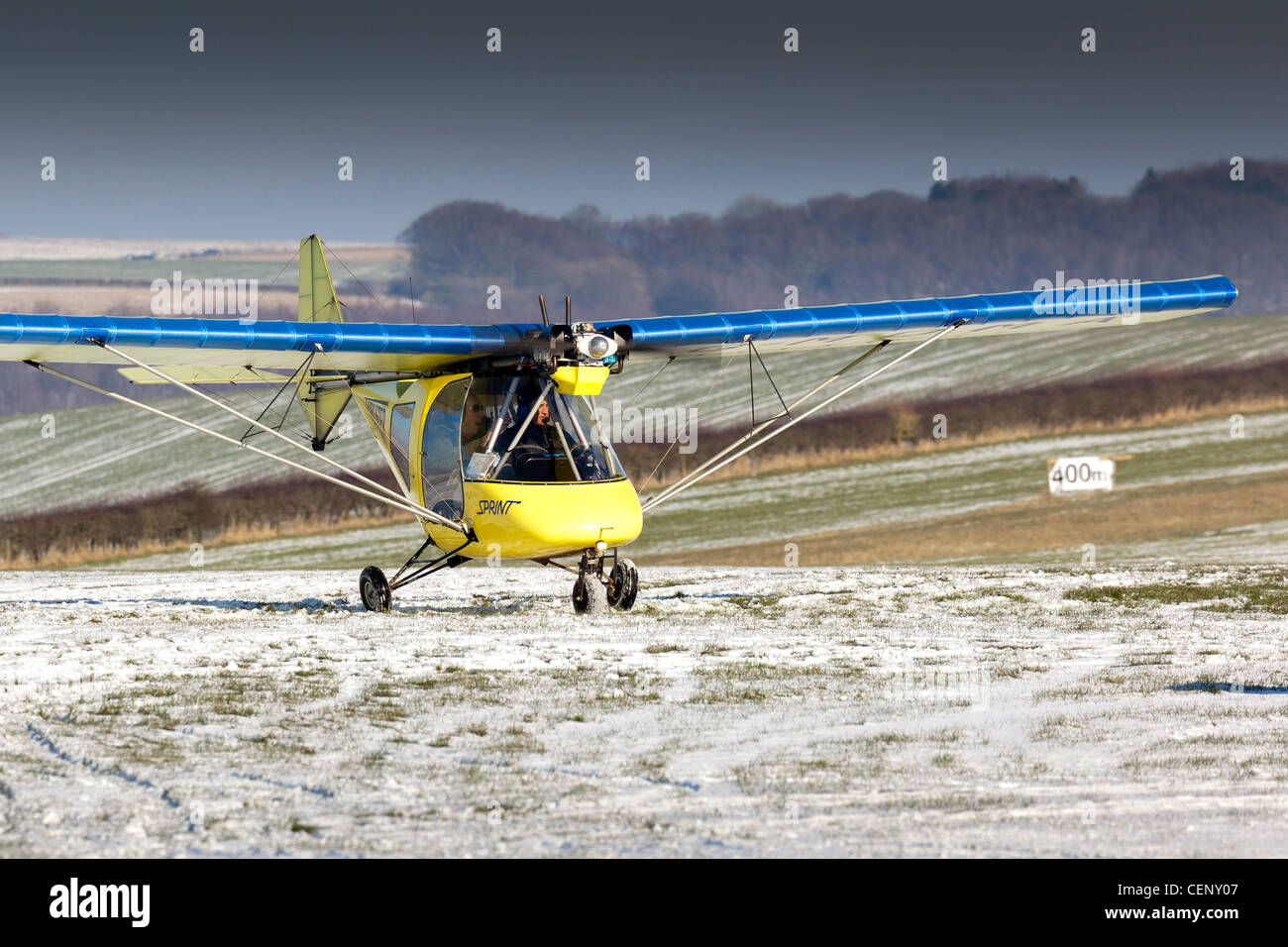 A Thruster microlight aircraft at Compton Abbas airfield in Dorset in ...