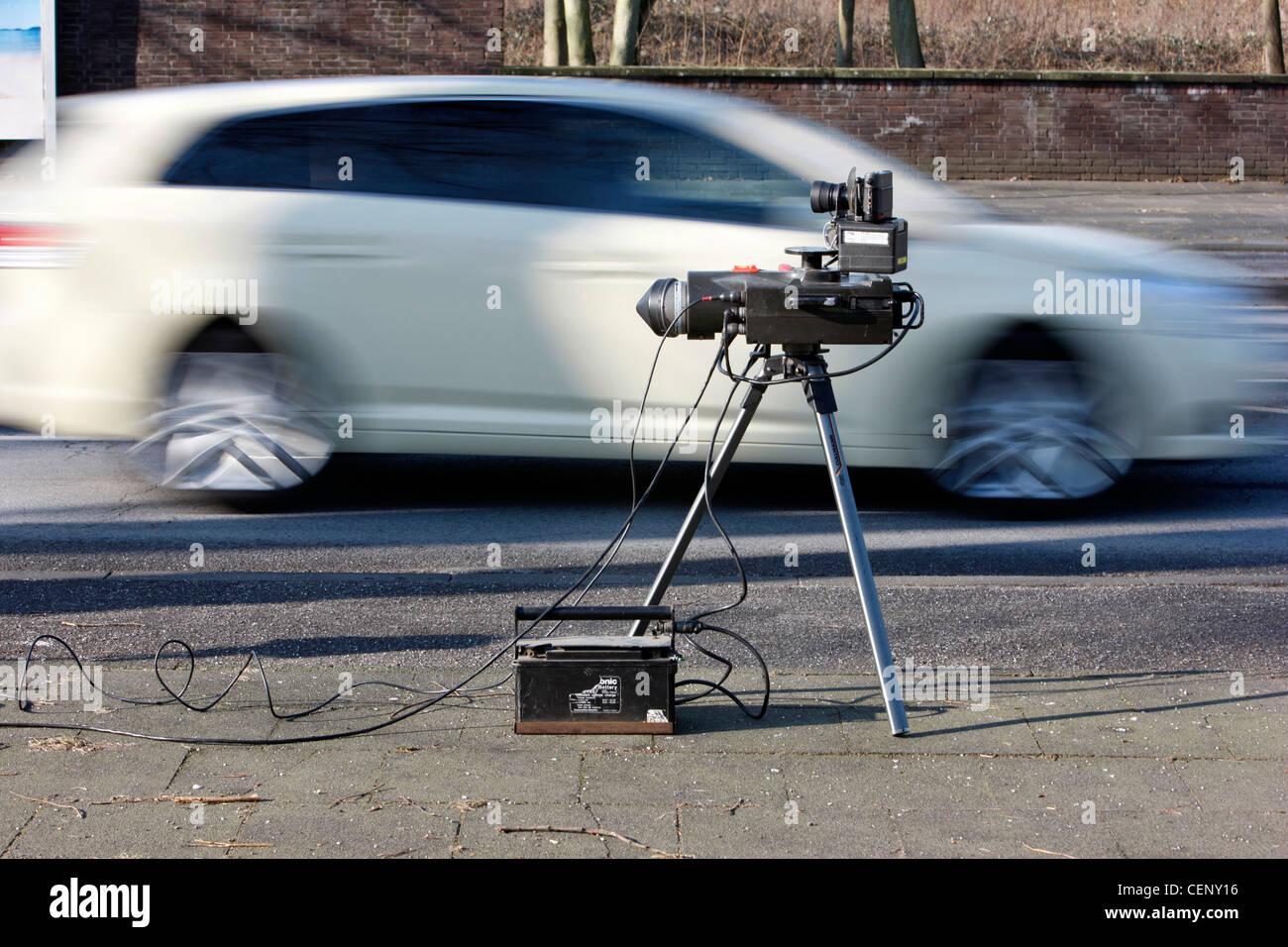 Police control, traffic speed control by a radar measuring system Stock ...