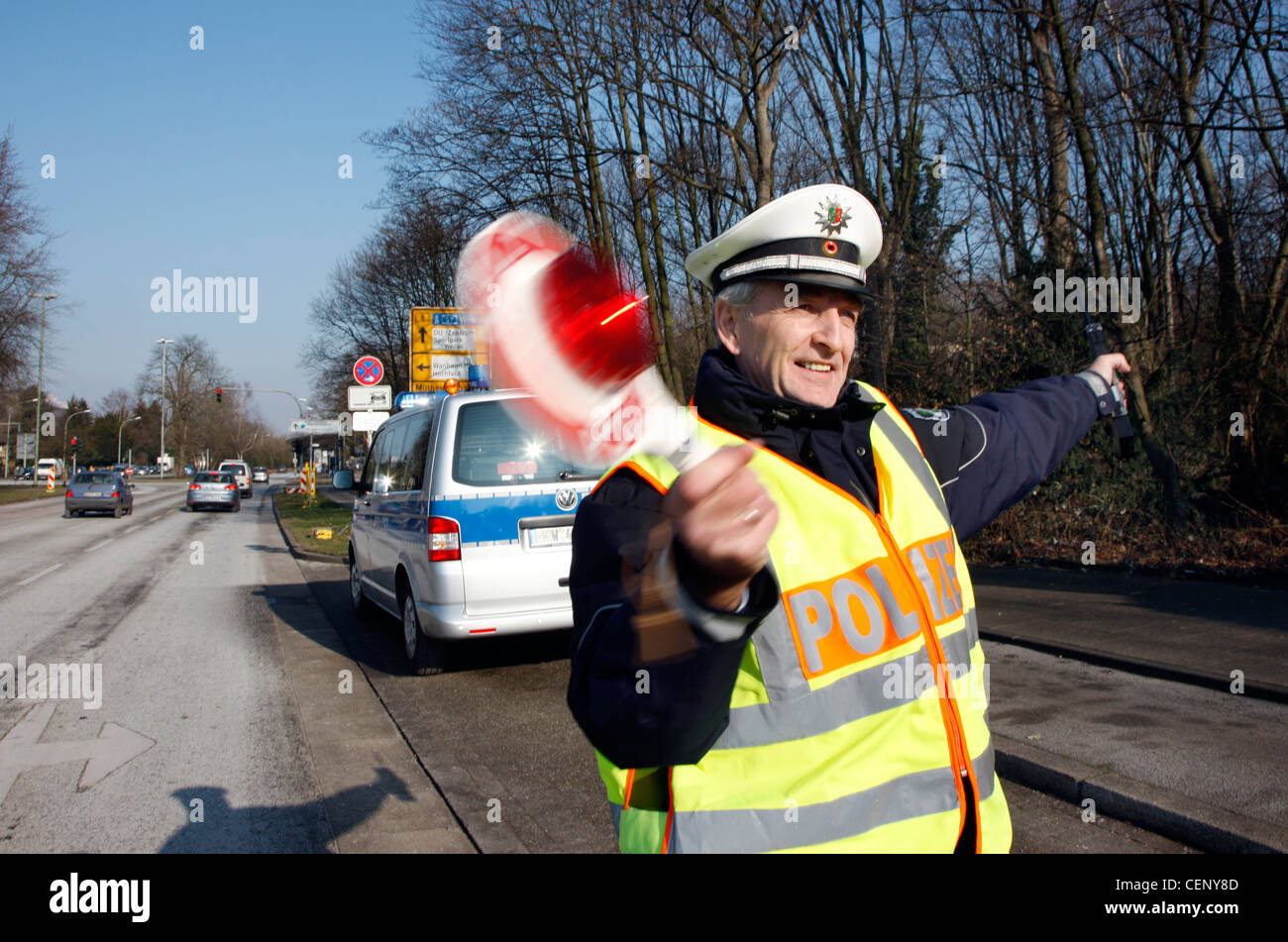 Police control, traffic speed control, police officer stops cars on a ...