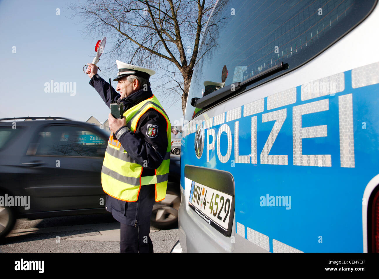 Police control, traffic speed control, police officer stops cars on a ...